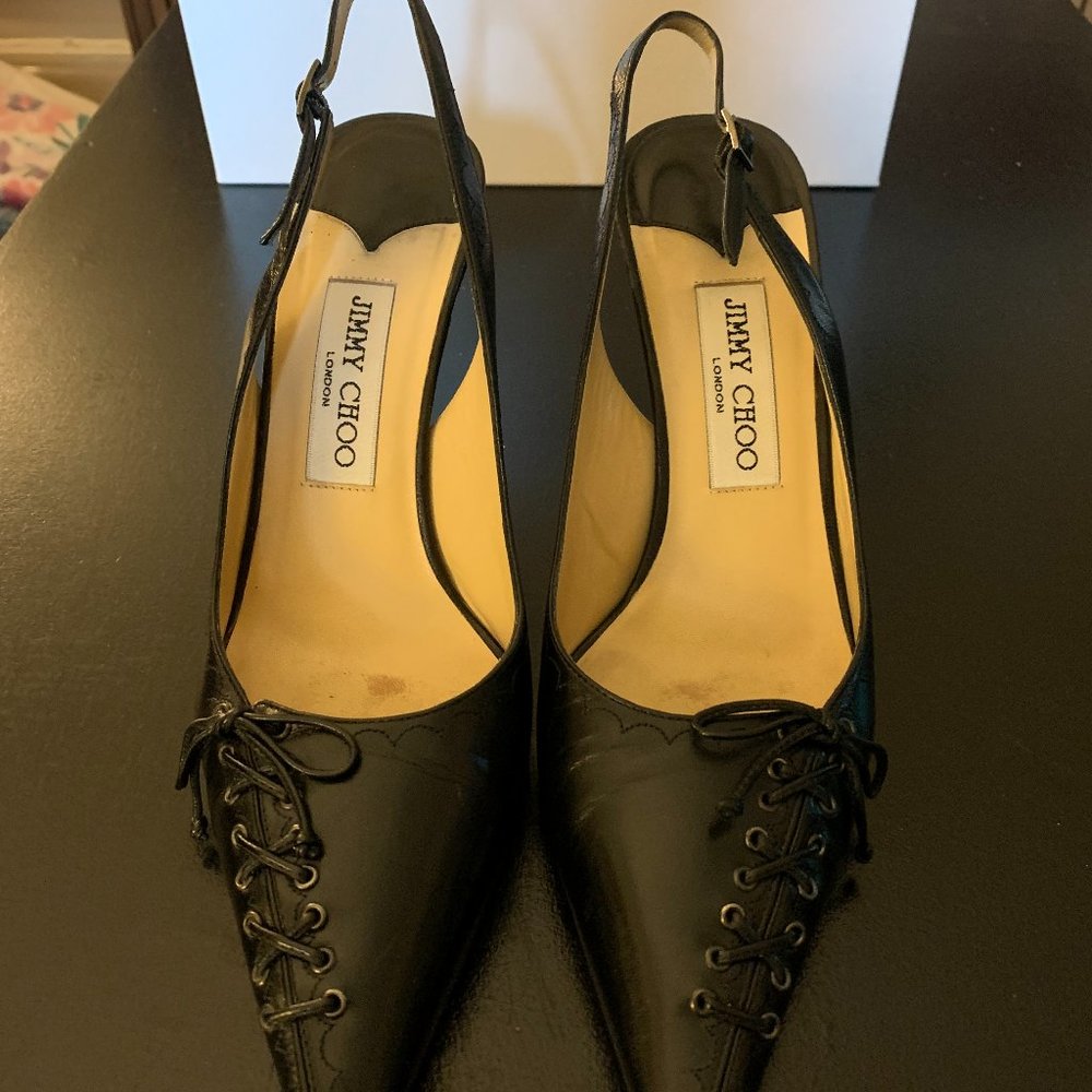 Jimmy Choo Black Open Back Pumps With Lace Up Detail - Gem